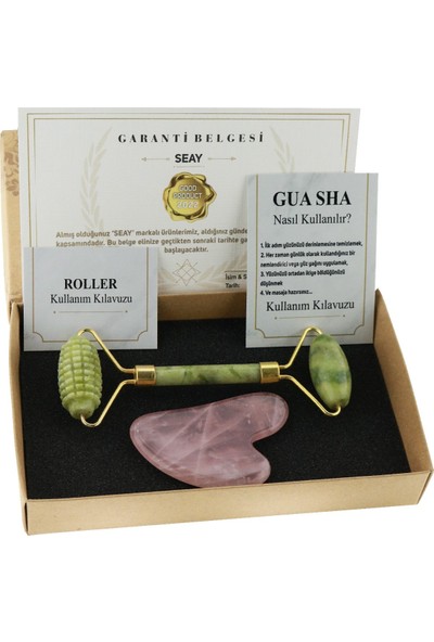 Seaytırtıklı Yeşim Roller ve Pembe Kalp Guasha Yüz Masaj Aleti Premium Doğaltaş Seaytırtıklı Yeşim Roller ve Pembe Kalp Guasha Yüz Masaj Aleti Premium Doğaltaş