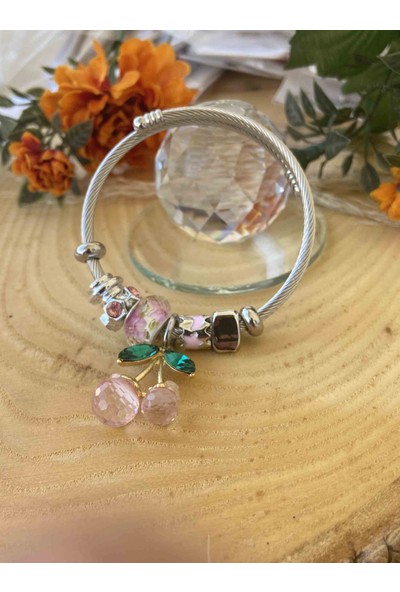 Aksesuarr Çarşısı Aksesuar Çarşısı Penbe Kiraz Tasarımlı Charm Bileklik