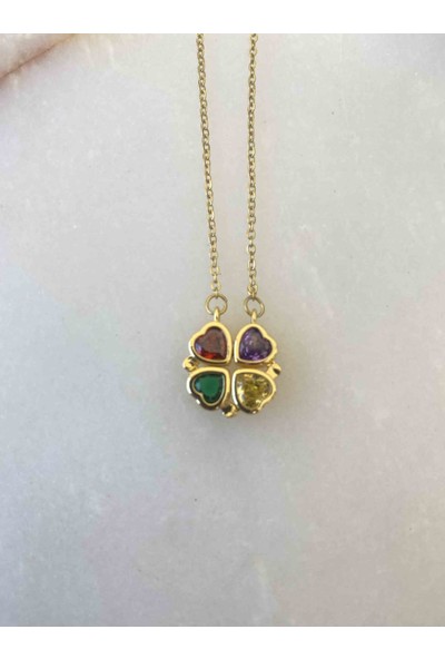 Aksesuarr Çarşısı Aksesuar Çarşısı Renkli Zirkon Taşlı Aşk Yoncası Kolye