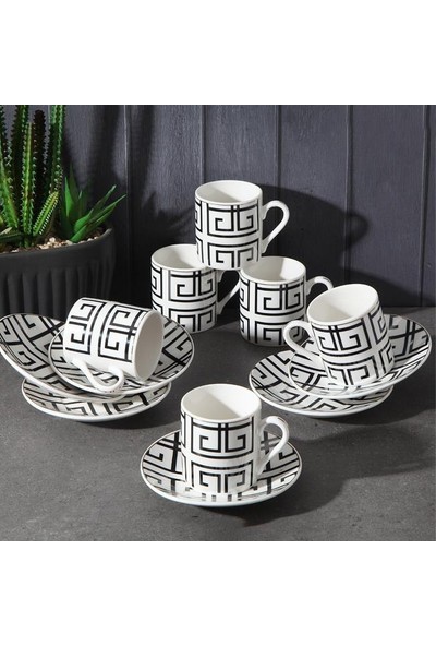 Perotti Aldon Siyah Beyaz 6'lı Porselen Kahve Fincan Takımı
