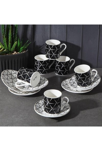 Perotti Aldon Black Decor 6'lı Porselen Kahve Fincan Takımı