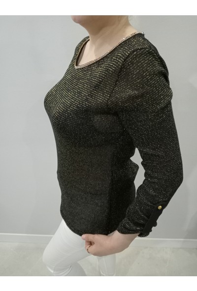 Hn Tekstil Hn Collection Simli Şifon ve Taş Detay Bluz