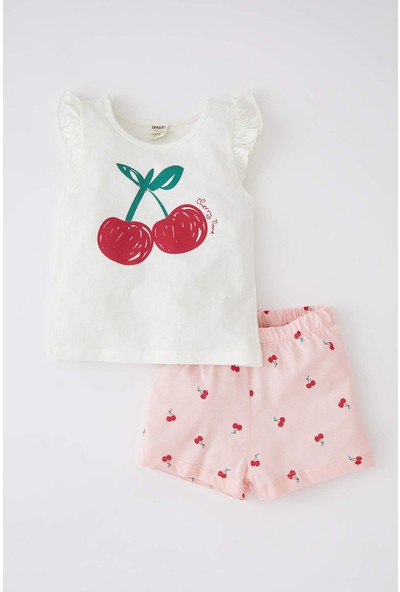 Kız Bebek Regular Fit Kiraz Baskılı Kısa Kollu Tişört Şort TAKIM X6222A222SM