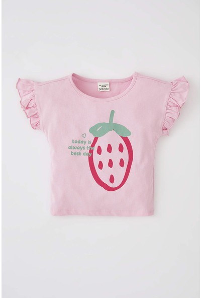 DeFacto Kız Bebek Regular Fit Çilek Baskılı Kısa Kollu Tişört Y2576A222SM