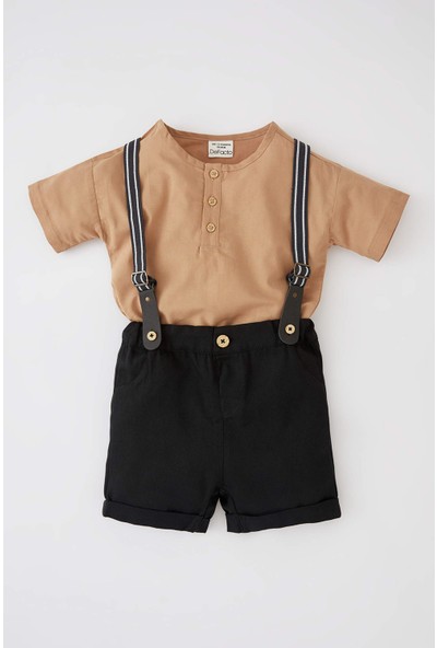 DeFacto Erkek Bebek Hakim Yaka Kısa Kollu Gömlek Şort Pantolon Askı Takım X3573A222SM