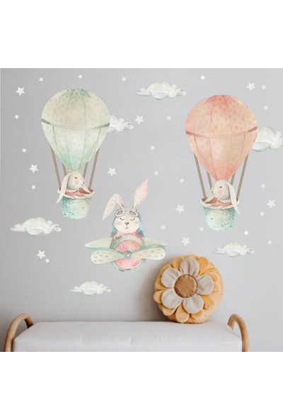 Piksel Grafik Planörlü Tavşan Çocuk Odası Sticker