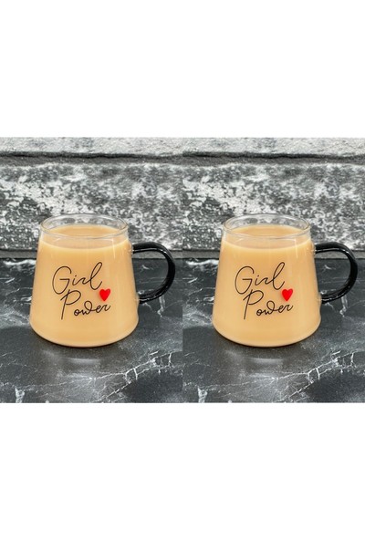 Yzhome 2'li Girl Power Kadın Gücü Kulplu Borosilikat Cam Bardak Kupa 300 ml Yzhome 2'li Girl Power Kadın Gücü Kulplu Borosilikat Cam Bardak Kupa 300 ml