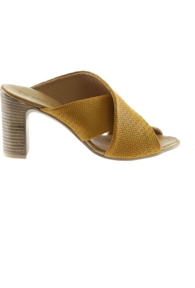 Bueno Shoes Sarı Deri Kadın Topuklu Terlik