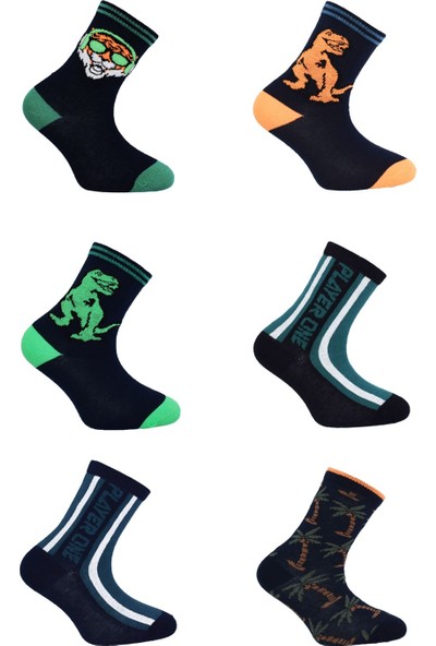 Belyy Dino Desenli 6'lı Çocuk Çorabı