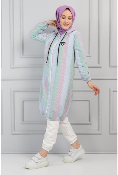 Moda Mihram Fermuarlı Çizgili Kap Mor Moda Mihram Fermuarlı Çizgili Kap Mor