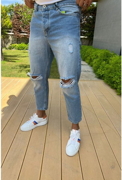 Modalem Boyfriend Yırtıklı Mavi Kot Pantolon 37970