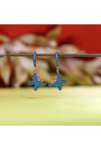 Takı Boom Turkuaz Taşlı Sallantılı Kelebek Gümüş Küpe Takı Boom Turkuaz Taşlı Sallantılı Kelebek Gümüş Küpe