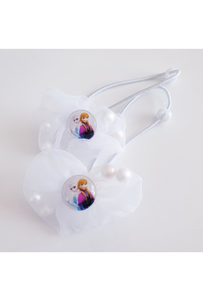 Karlar Kraliçesi Elsa Figürlü Incili Tüllü Kız Çocuk Ikili Lastik Toka