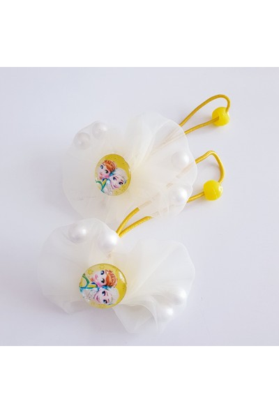 Magrib Karlar Kraliçesi Elsa Figürlü Incili Tüllü Kız Çocuk Ikili Lastik Toka