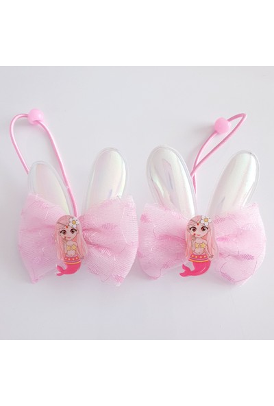 Prenses Deniz Kızı Figürlü Tavşan Kulaklı Tüllü Fiyonklu Kız Çocuk Ikili Lastikli Toka