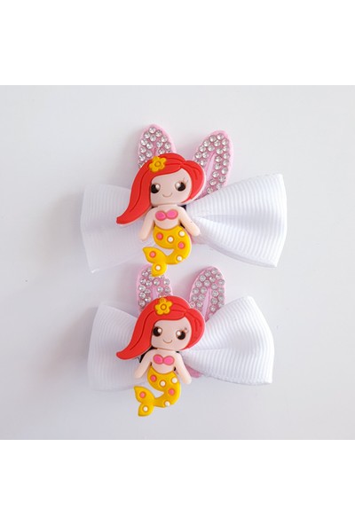 Magrib Prenses Deniz Kızı Figürlü Tavşan Kulaklı Fiyonklu Kız Çocuk Ikili Mandal Toka