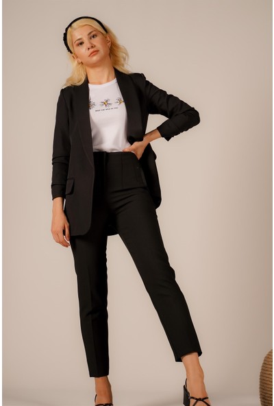 Karol Kadın Siyah Pileli Boru Paça Kumaş Pantolon