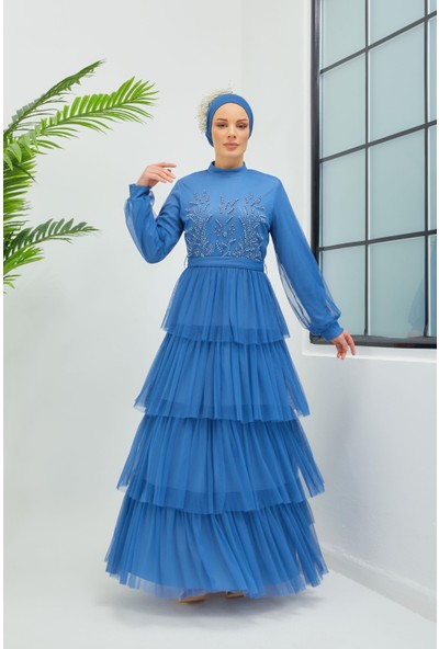 Moda Echer Kat Kat Etekli Inci Görsel Detaylı Tesetür Abiye Elbise 7793 Moda Echer Kat Kat Etekli Inci Görsel Detaylı Tesetür Abiye Elbise 7793