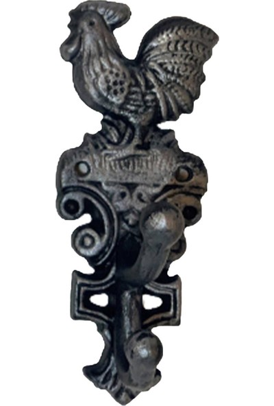 Ant Döküm Gümüş Görünümlü Boya ile Boyalı Horoz Askılık - Rustik Tarz