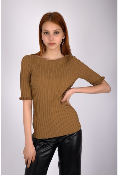 Bomestida Kadın Camel Fitilli Kısa Kollu Bluz Bomestida Kadın Camel Fitilli Kısa Kollu Bluz
