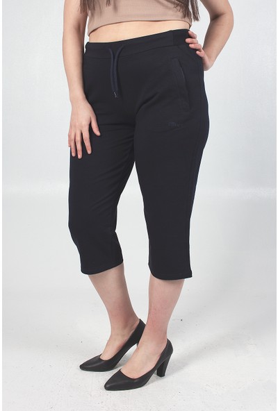 Truva Xxl Büyük Beden Kadın Giyim Cep Fermuar Kapri LACIVERTKP011