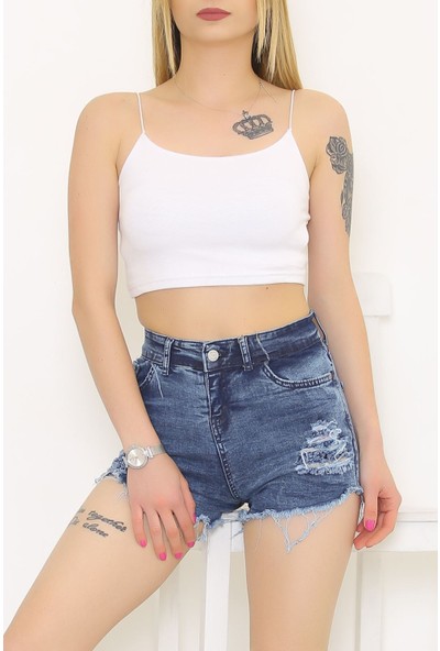 Yırtıklı Kot Şort Mavi