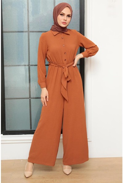 Neva Style - Düğmeli Taba Tesettür Tulum 5703TB