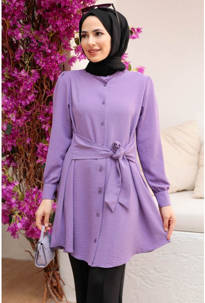 Neva Style - Bağlamalı Lila Tesettür Tunik 5691LILA