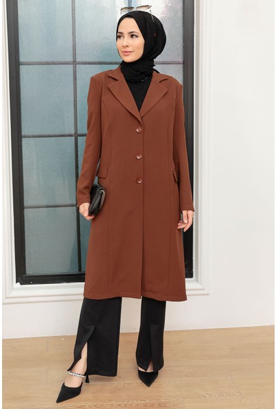 Neva Style - Kahverengi Tesettür Blazer Ceket 56950KH