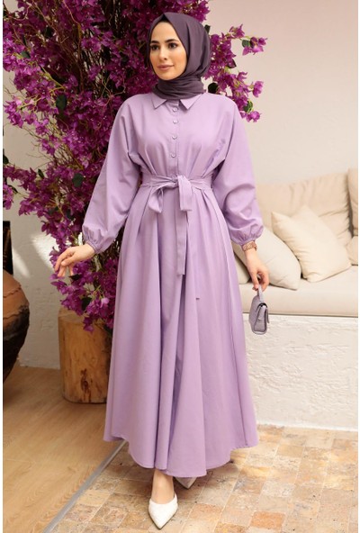 Neva Style - Düğmeli Lila Tesettür Elbise 50091LILA