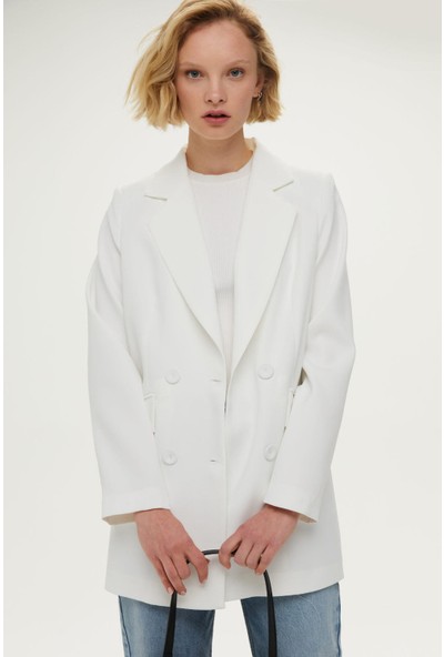Manuka Kruvaze Krep Ceket Ekru Manuka Kruvaze Krep Ceket Ekru