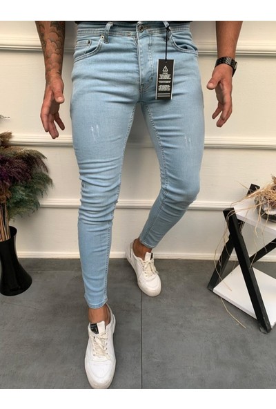 Jeanblack Skınny Fıt Likralı Buz Mavi Tırnaklı Enj