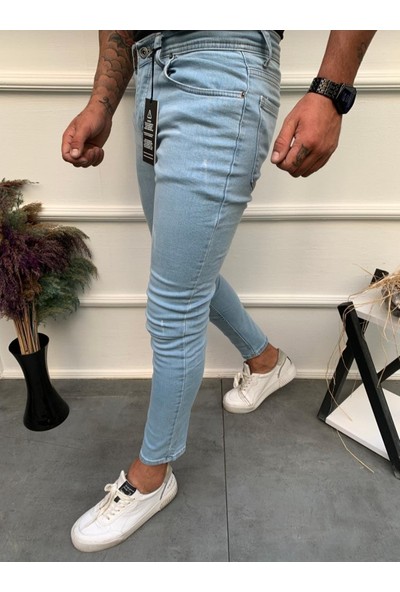 Jeanblack Skınny Fıt Likralı Buz Mavi Tırnaklı Enj