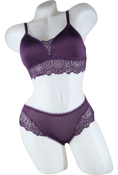 Fitsee Bralet Önden Çift Çapraz Dolgusuz Dantelli Takım