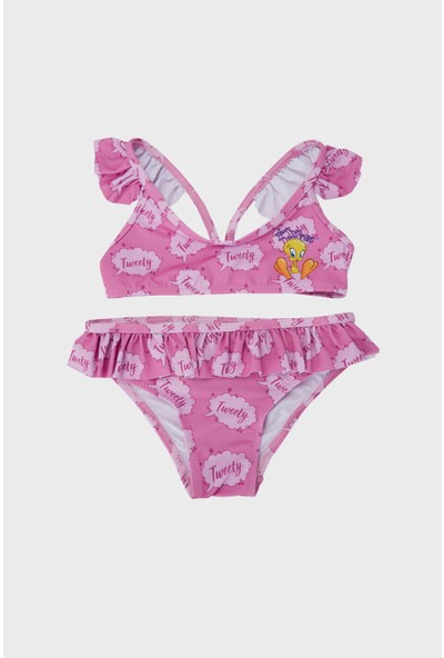 Slipstop Tweety Sırt Detaylı Fırfırlı Bikini Kız Çocuk Bikini SM21110204