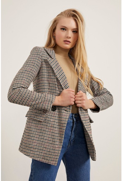 Tek Düğme Küçük Kazayağı Kaşe Ceket