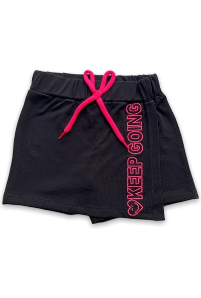 Kız Çocuk Yazı Naskışlı Bağcıklı Şort Etek