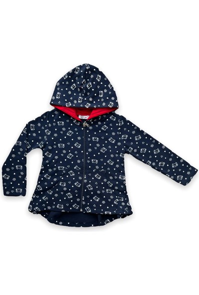 Kız Çocuk Kalp Desenli Kapüşonlu Hırka