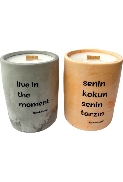 Mum Bahçesi 2'li Mermer Desenli Mum Seti / Tarçın Kokulu