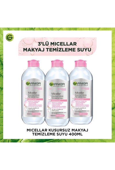 Garnier Micellar Kusursuz Makyaj Temizleme Suyu 400 ml 3'lü Set Garnier Micellar Kusursuz Makyaj Temizleme Suyu 400 ml 3'lü Set