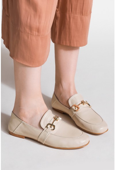 Marjin Kadın Loafer Zincir Tokalı Günlük Ayakkabı Tabıl