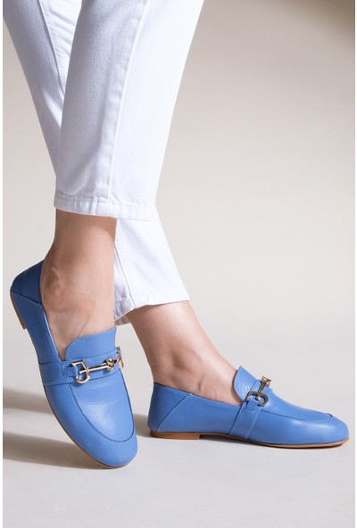 Marjin Kadın Hakiki Deri Loafer Zincir Tokalı Günlük Ayakkabı Tabıl