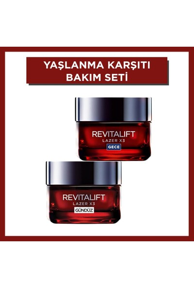 L'oréal Paris Revitalift Lazer X3 Yoğun Yaşlanma Karşıtı Gündüz Bakım Kremi + Gece Bakım Kremi L'oréal Paris Revitalift Lazer X3 Yoğun Yaşlanma Karşıtı Gündüz Bakım Kremi + Gece Bakım Kremi