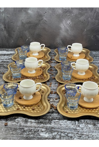 Yzhome 6 Kişilik Lüx Porselen Kahve Fincan Takımı Seti Kahve Yanı Bardak ve Sunum Tepsi