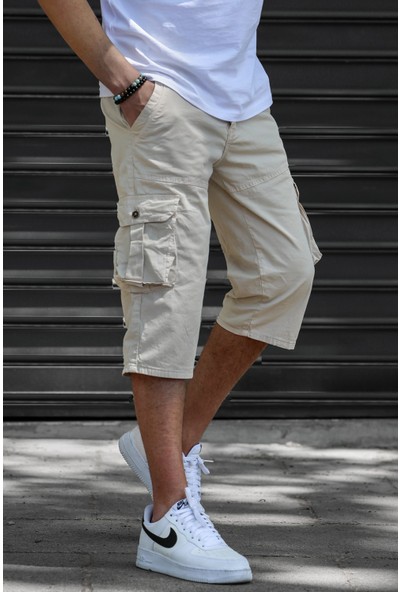 Madmext Bej Gabardin Kargo Cep Erkek Kapri Şort 5754