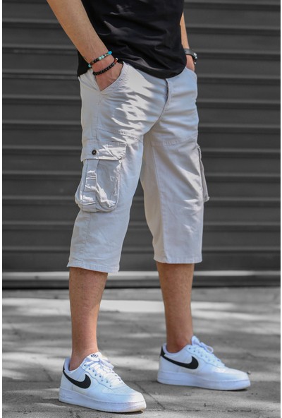 Madmext Taş Rengi Gabardin Kargo Cep Erkek Kapri Şort 5754