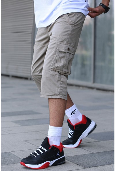 Madmext Haki Gabardin Kargo Cep Erkek Kapri Şort 5754