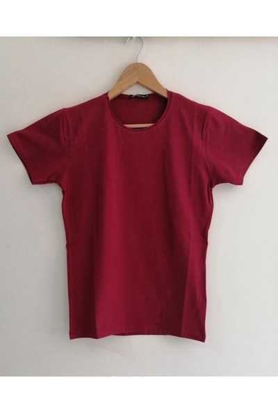 Erkek Kırmızı Bisiklet Yaka Basic Body Düz Tişört