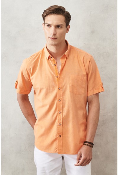 Ac&Co / Altınyıldız Classics Erkek Turuncu Comfort Fit Düğmeli Yaka %100 Pamuk Flamlı Kısa Kollu Casual Gömlek Ac&Co / Altınyıldız Classics Erkek Turuncu Comfort Fit Düğmeli Yaka %100 Pamuk Flamlı Kısa Kollu Casual Gömlek