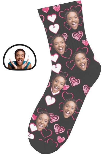 Özel Tasarım Baskılı Çorap Kişiselleştirilmiş,kişiye Özel,resimli Çorap Kalpli